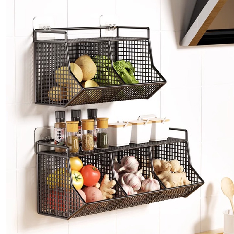 Kitchen Wall Hanging Basket Free Punching Onion Ginger Garlic Storage ...
