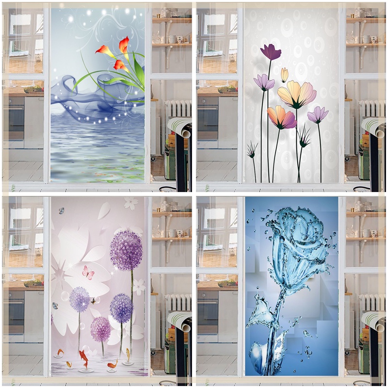 XL/XXL 90*200cm Flower Design Anti-peeping Frosted Glass Sticker Light ...