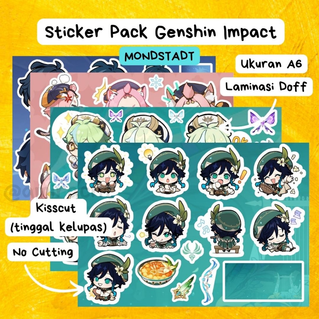 Mini Sticker Pack [MONSTADT] Sticker Pack Genshin Impact A6 - Pre-cut ...