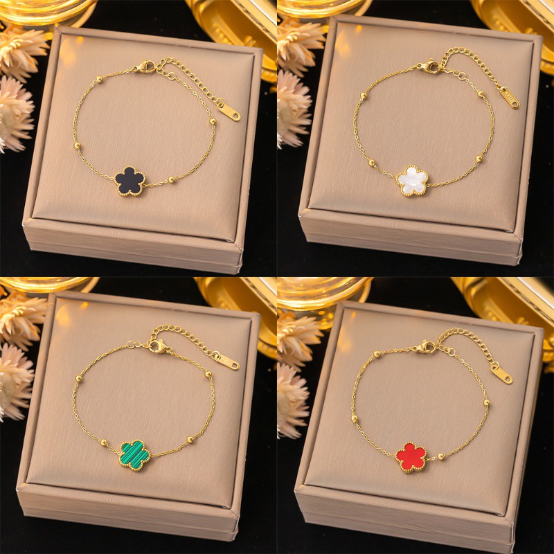 Non-Fading Five-Leaf Flower Titanium Steel Bracelet Women's Simple ...