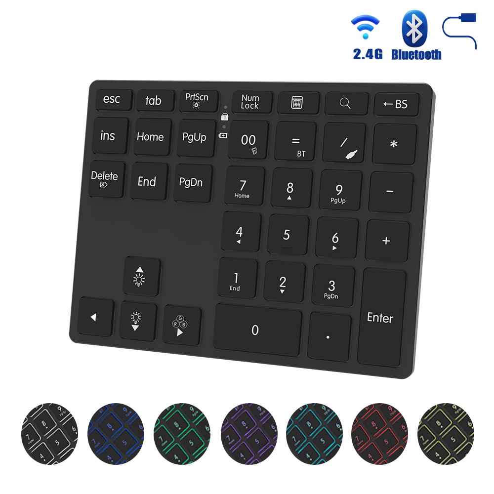 JOMAA 2.4G + Bluetooth Numeric Keypad Wireless Rechargeable Numpad Keyboard Wired Number ...