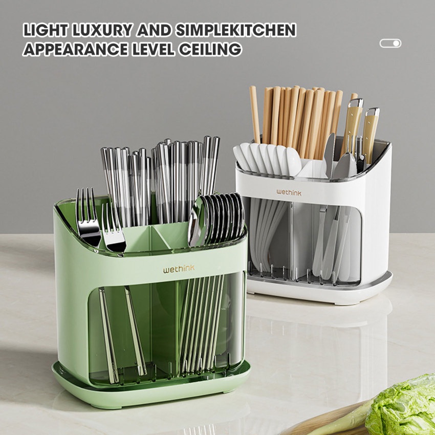 Utensil Holder Cutlery Drainer Kitchen Tableware Storage Bucket Plastic ...