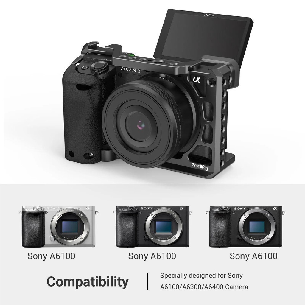 SmallRig DSLR For Sony A6400 Camera Cage Rig with Silicone Handgrip Handle & Cold Shoe for Sony ...