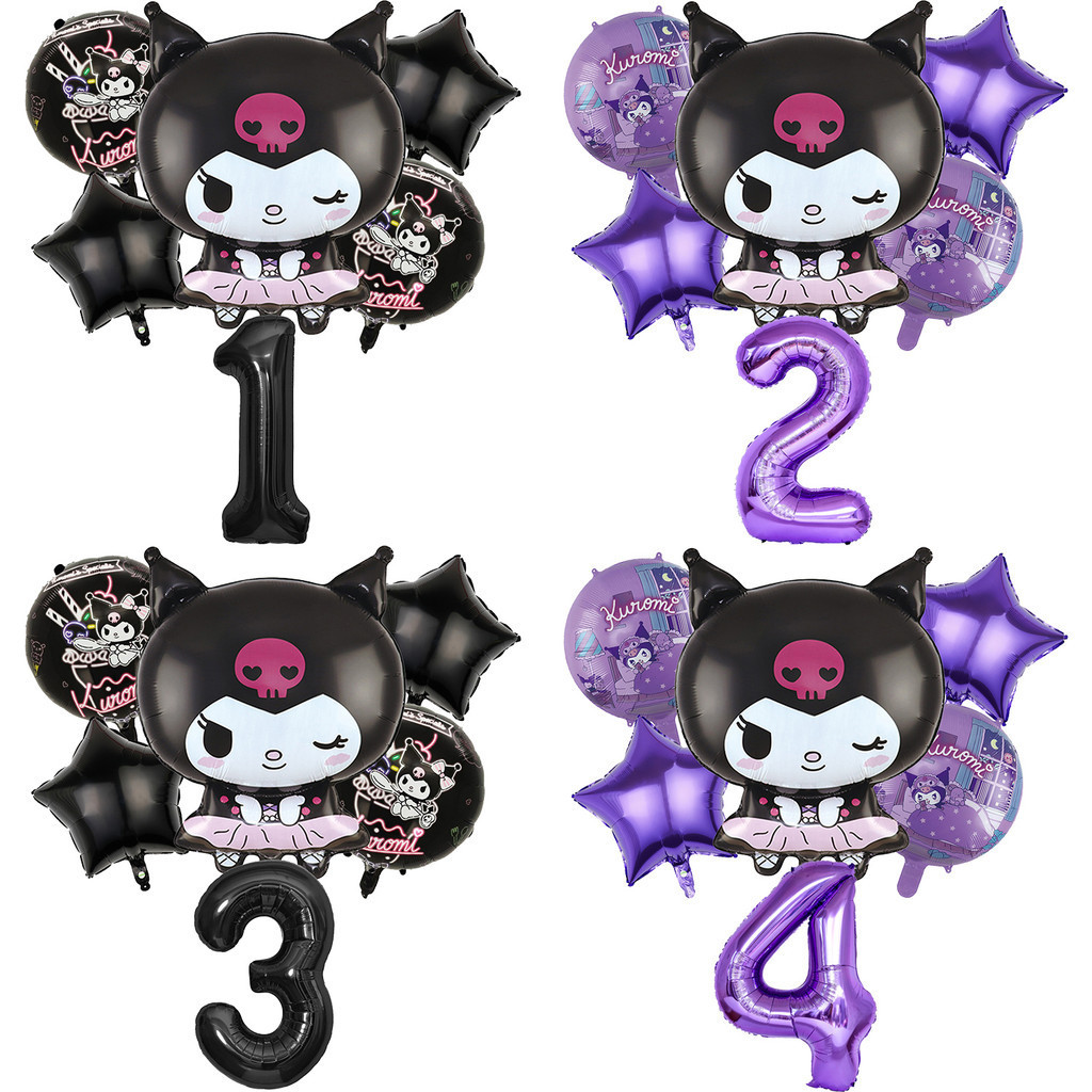 6pcs Kuromi Birthday Balloon Set Girls Party Decoration Purple Number ...