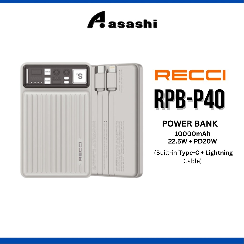 Recci P40 10000mAh 22.5W + PD20W Power Bank (Built-in Type-C + L*ng Cable) | Shopee Singapore