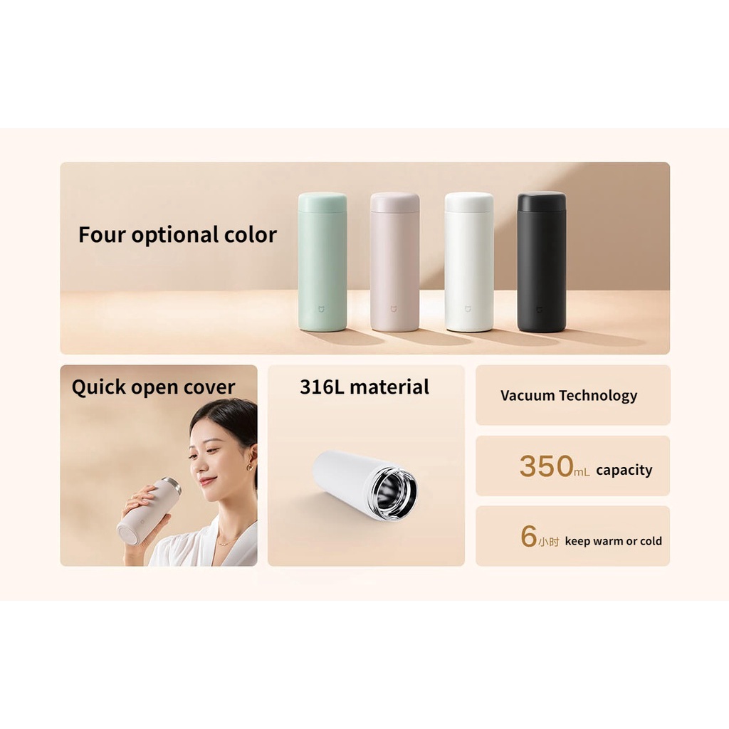 Xiaomi Mijia Thermos Cup Pocket Edition 350ml Stainless Steel Water Lightweight Thermos bottle ...