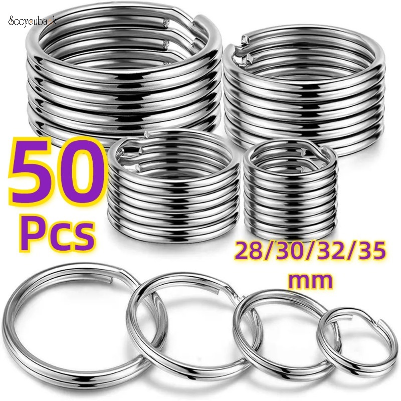 10/30/50Pcs Metal Silver Color Key Rings 28/30/32/35mm Round Flat Line ...