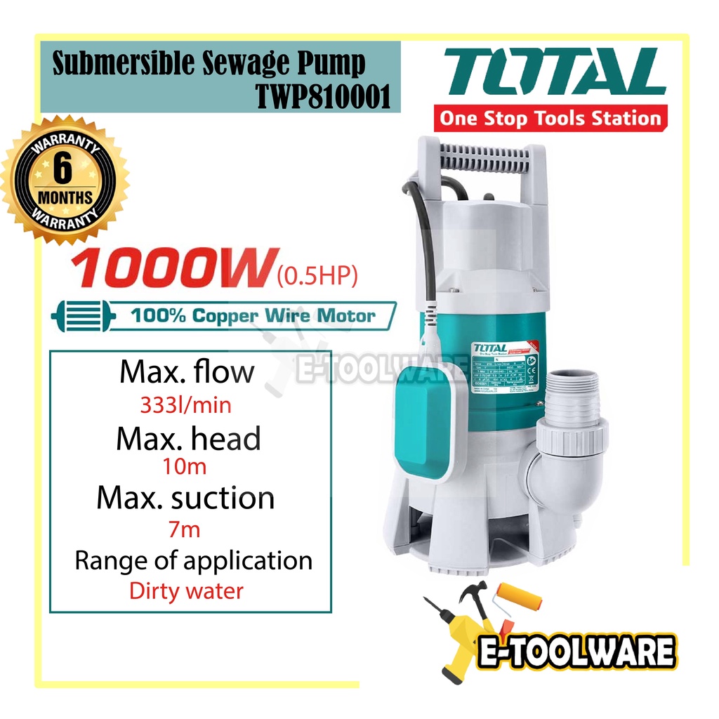 Total TWP810001 Submersible Sewage Pump 1000W (1.5HP) | Shopee Singapore