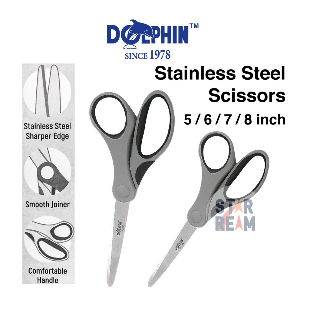Rust-Resistance Stainless Steel Dolphin Scissors 5” 6” 7” 8”/Gunting ...