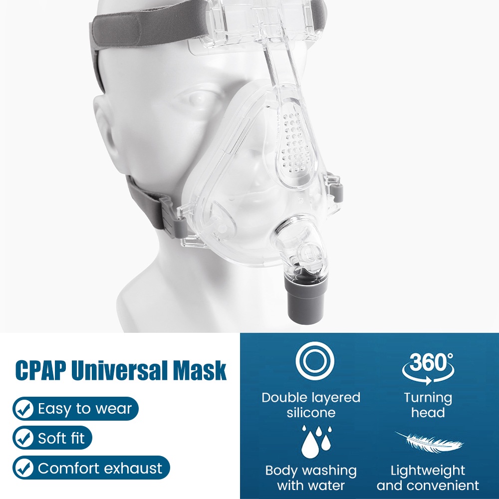Reusable CPAP Full Face Mask Auto CPAP BiPAP Accessories with Headgear ...