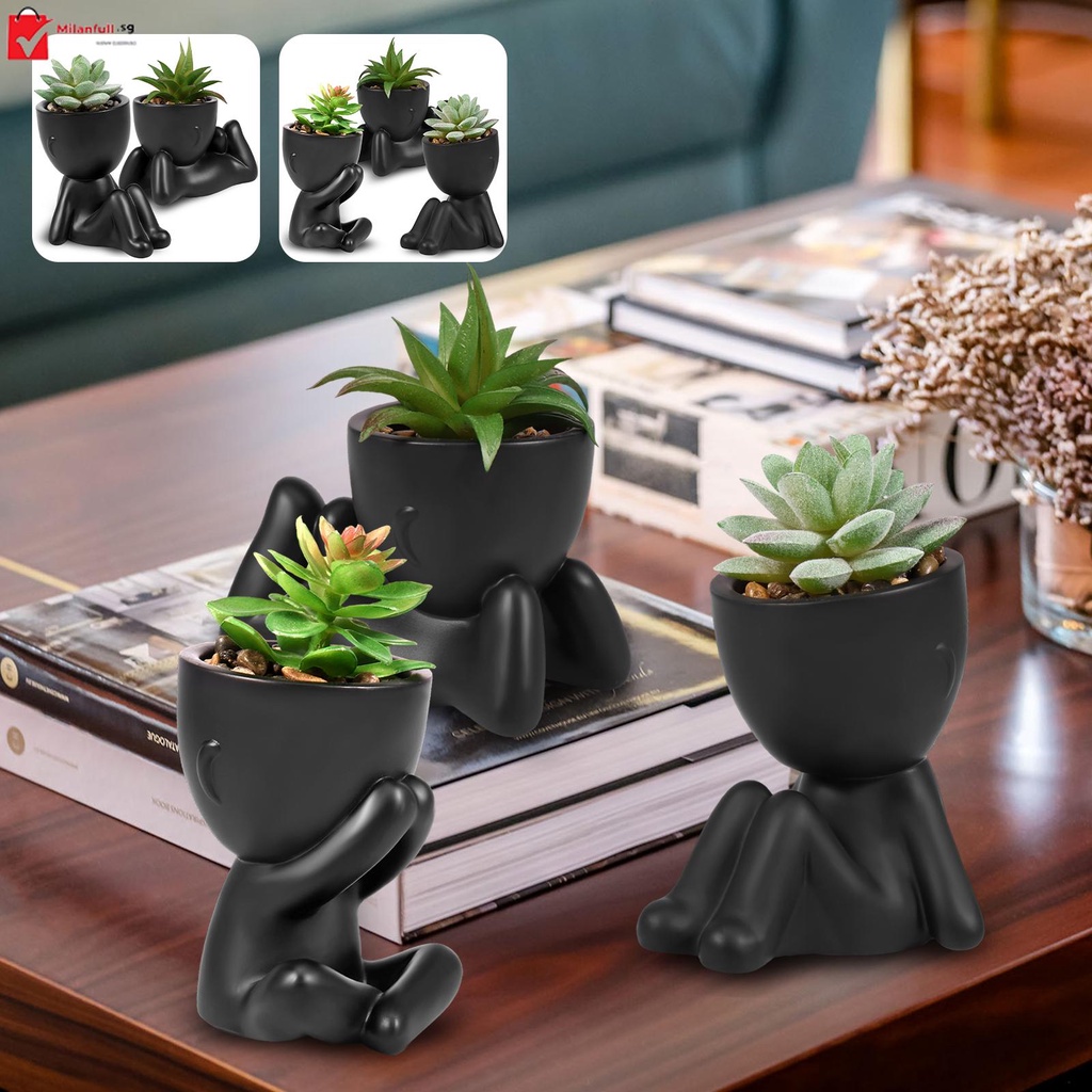 2Pcs 3Pcs Cute Fake Plants Artificial Succulent Plants with Human Shaped Pots Creative Plastic Planter Green Fake Succulents Plants Decor for Bedroom Bathroom Shopee Singapore