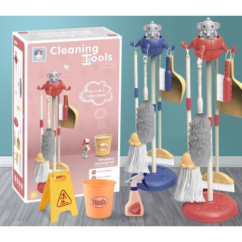Kids Cleaning Pretend Play Set Broom Dustpan Mop Toy Set Interactive ...