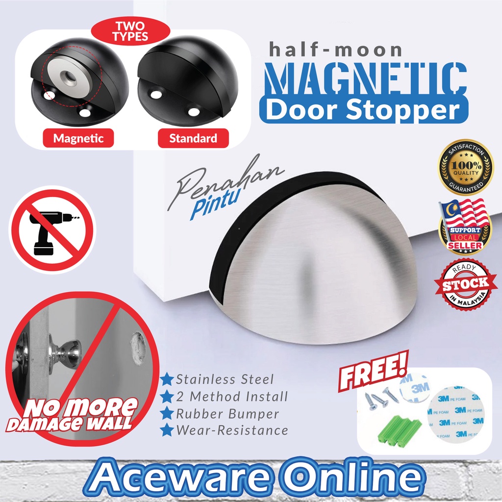 Half Moon Magnetic Door Stopper No Drill Wall Cushion Door Stoper with ...
