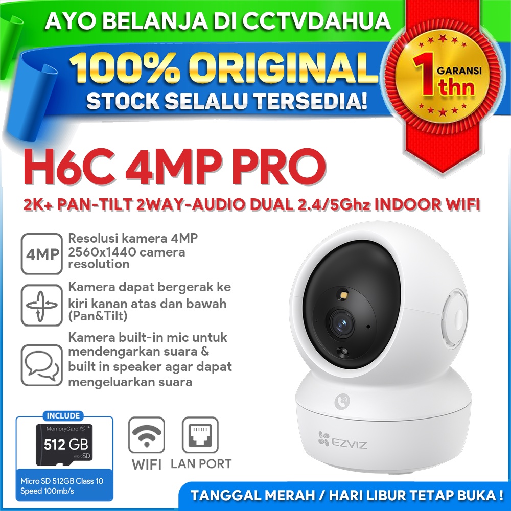 Ezviz H6C 4MP PRO 2K+ PAN-TILT 2WAY-AUDIO DUAL 2.4/5GHZ INDOOR WIFI ...