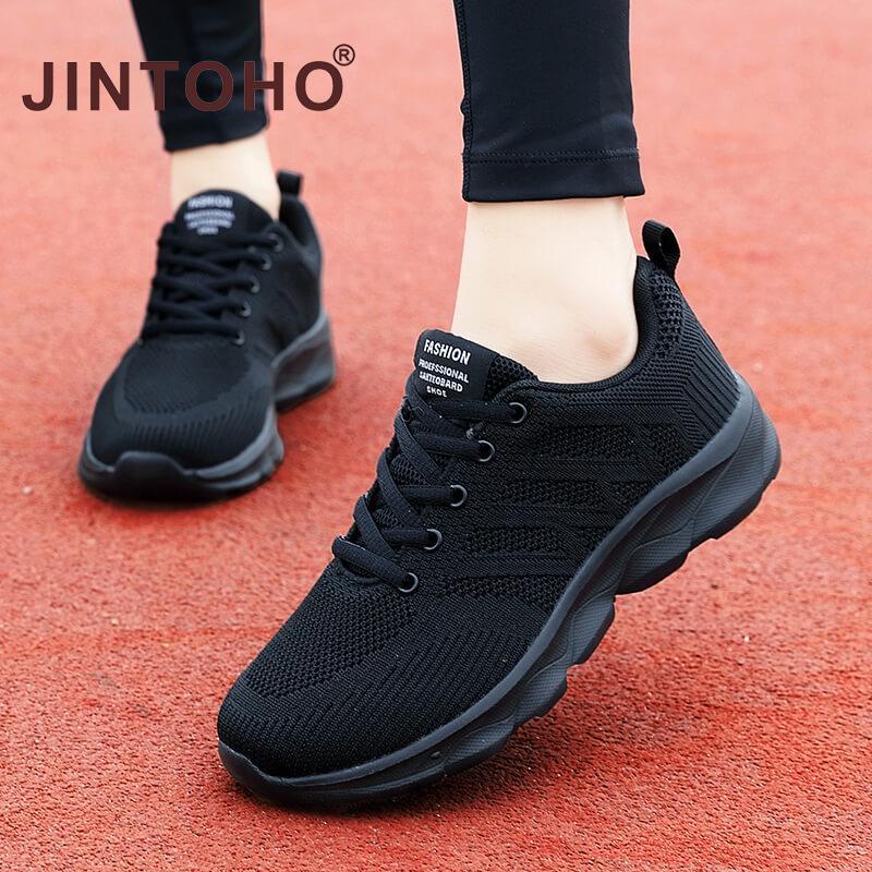 JINTOHO Women's Black Shoes Lightweight Sports Shoes Korean Fashion ...