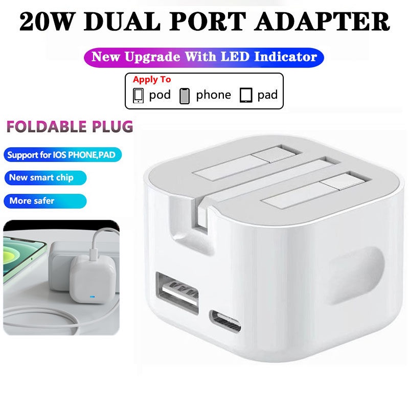 Dual Port 20W USB C Power Adapter PD Fast Charger Type-C Wall Charger ...
