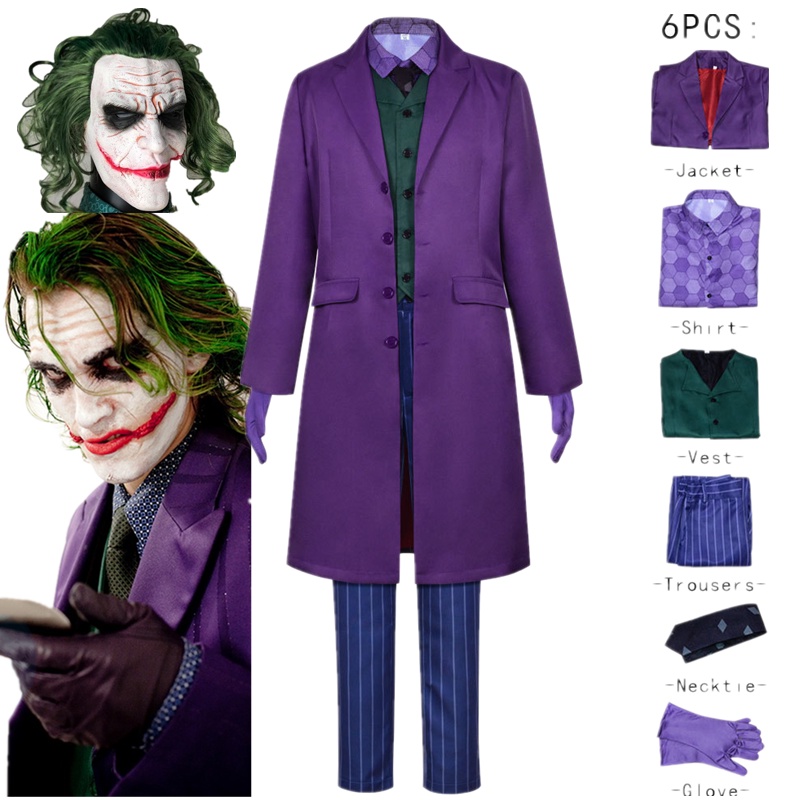 Movie Joker Heath Ledger Cosplay Costume The Dark Knight Mask Coat ...