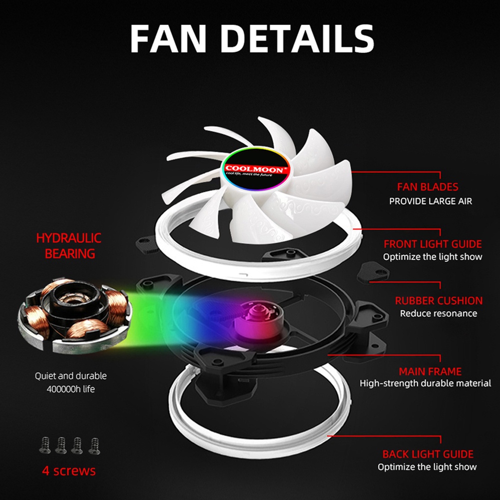COOLMOON 12cm RGB Cooling Fan Quiet PC Case Cooler for Desktop Computer ...