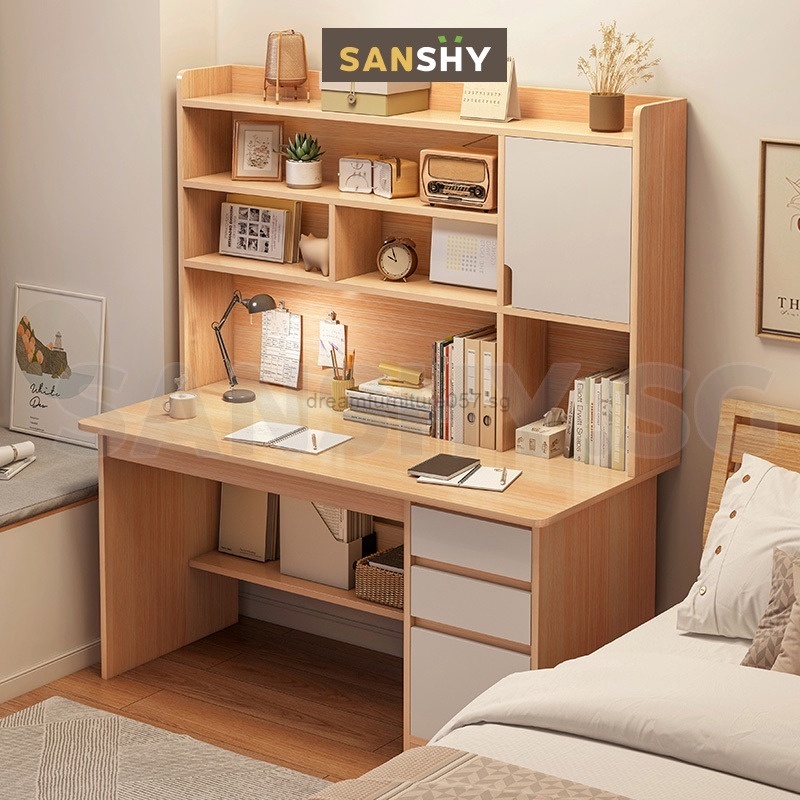 JINQUANJIA Study Table With Bookshelf With Bookcase Home Writing Desk ...