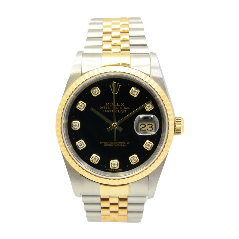 Rolex Rolex 16233 Diary Series Scale Diamond Black Disc Watch Gold ...