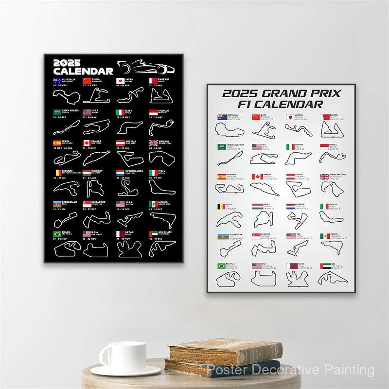 2025 F1 Calendar Poster Track Formula 1 Racing Art Print F1 Cars ...