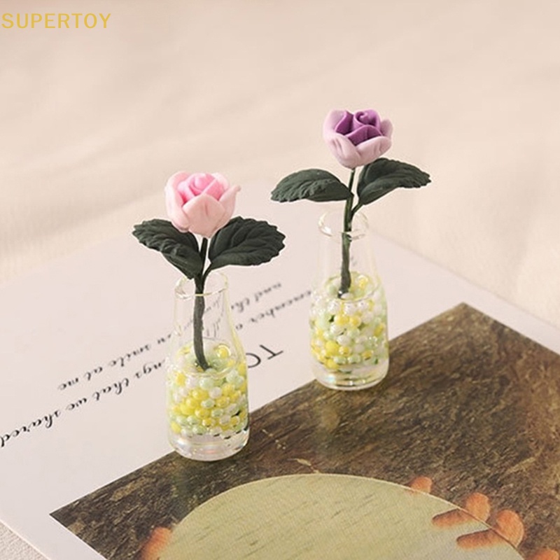SUPERTOY 1:12 Dollhouse Miniature Rose Flower Vase Mini Flower Pot ...