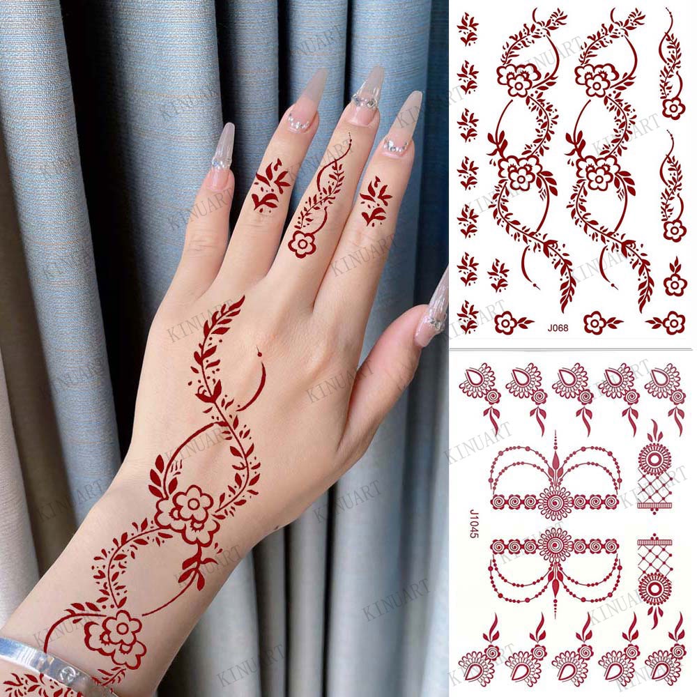 Brown Henna Tattoo Body Stickers for Women Henna Temporary Tattoos Lace ...