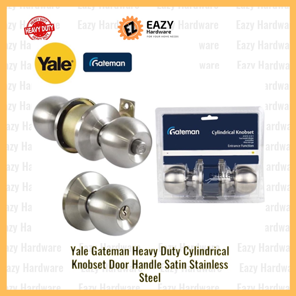 Yale Gateman Heavy Duty Cylindrical Knobset Door Handle Satin Stainless ...