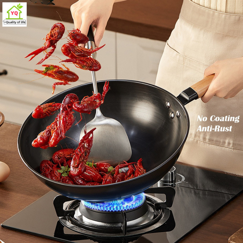 YQ 《No Coating 》Traditional Iron Wok Carbon Steel Wok Anti Rust ...