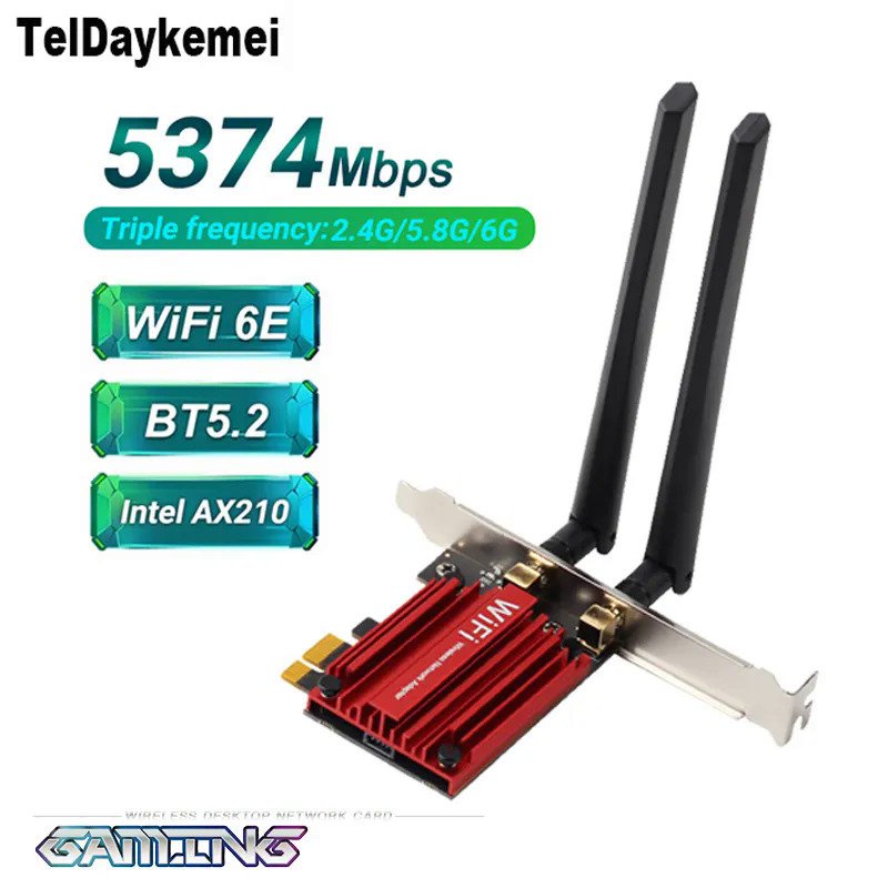 Wi-Fi 6E Intel AX210 Tir Band PCIE M.2 Adapter 5374Mbps Bluetooth 5.2 Wireless WifI 6 Network ...