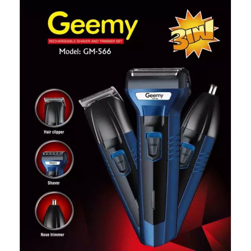 GEEMY GM-566 3 IN 1 Professional Hair Trimmer Rechargeable Hair Clipper ...