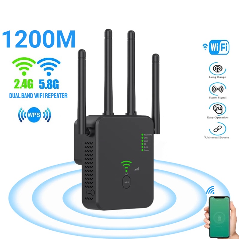 1200Mbps Wireless WiFi Repeater WIFI Range Extender WiFi Signal Booster 5G 2.4G Dual-band ...