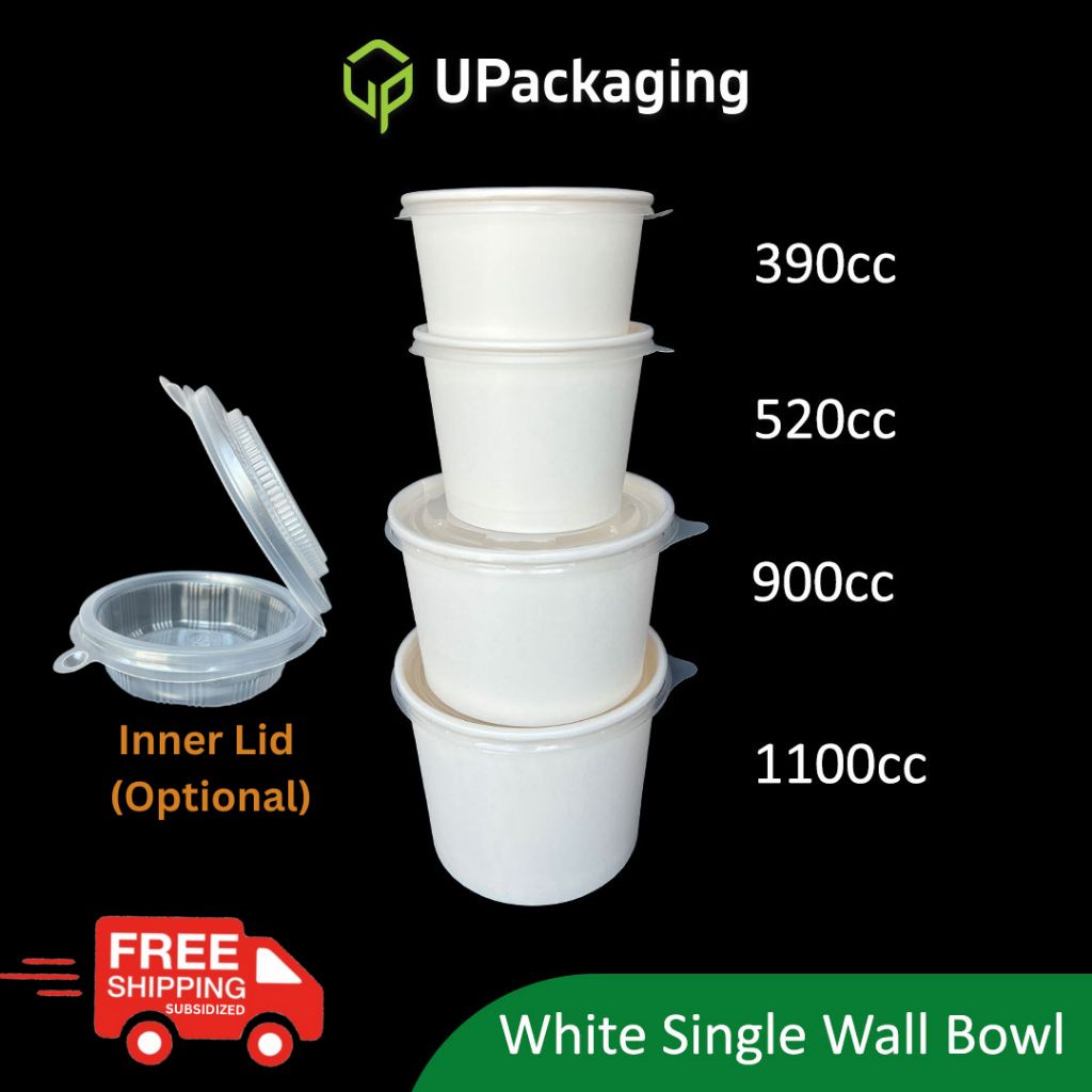 [50 Pcs] WHITE PAPER BOWLS Single Wall Inner Bowl Double Layers with ...