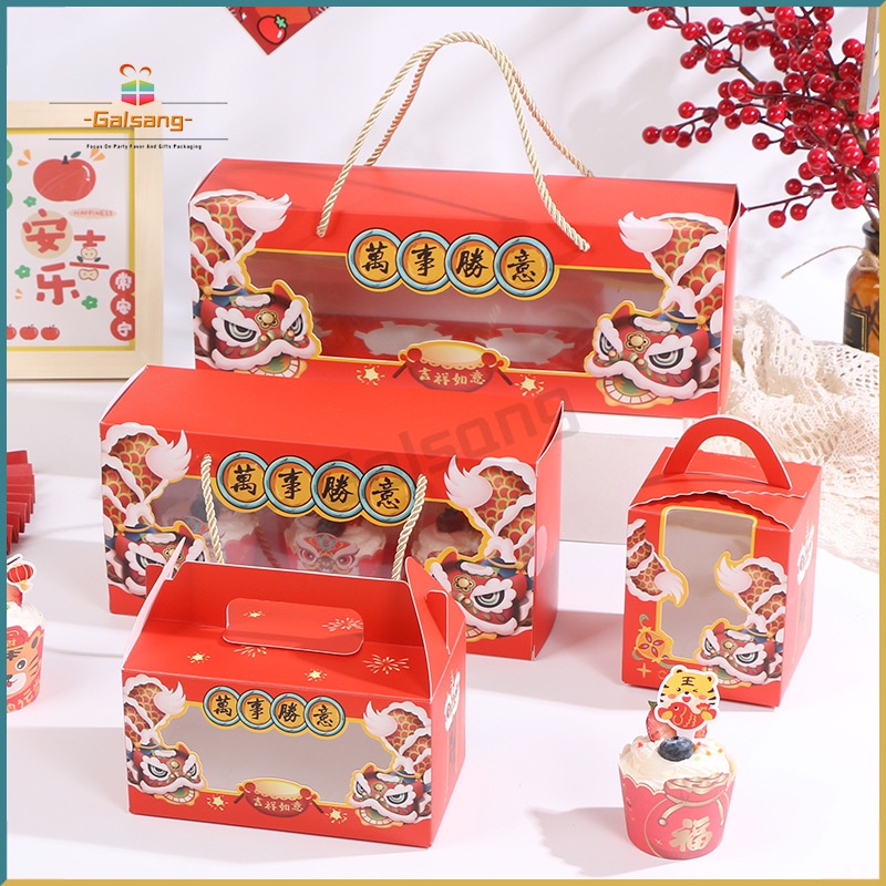 [10&20pcs/pack] Chinese New Year Cupcake Packaging Box With Transparent ...
