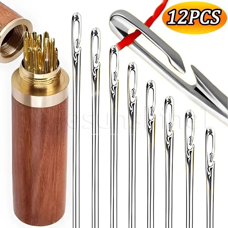 Stainless Steel Elderly Self Threading Needles / Side Hole Blind Sewing Needles / Quick ...