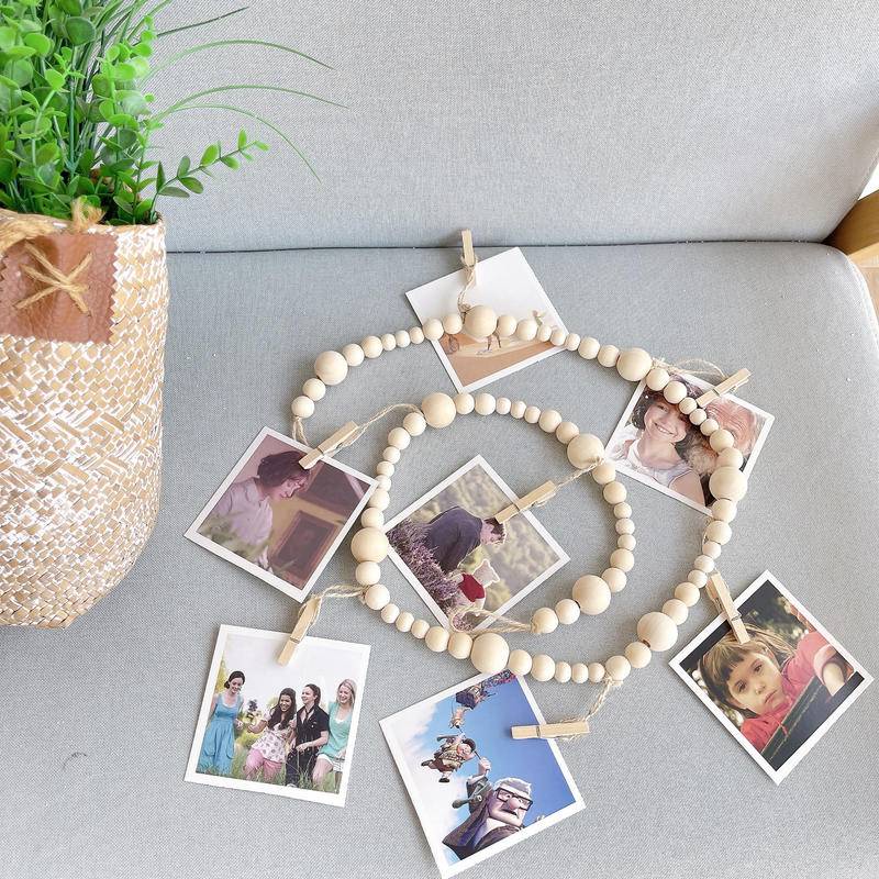 Hanging Photo Display with Wood Clips, Boho Picture Frames Collage Wall ...