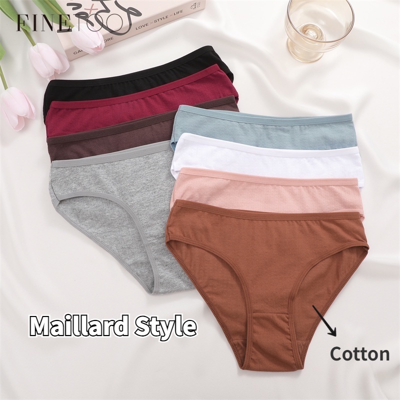 FINETOO Cotton Panties Women Soft Underwear Solid Color Maillard Style ...