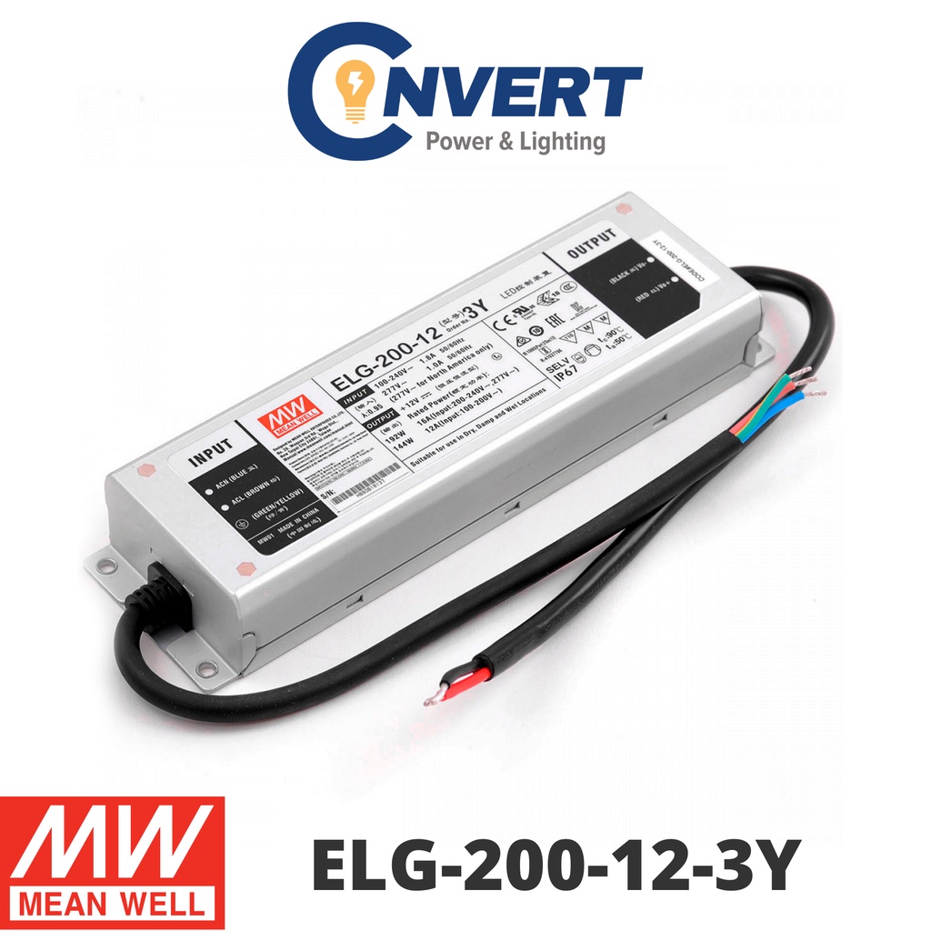 Mean Well ELG-200-12-3Y (ELG-200) IP67 200W Constant Current / Constant Current LED Driver ...