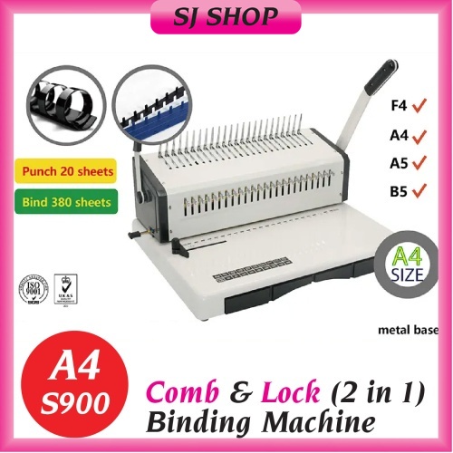 Plastic Comb Binding Machine Model S900 A4 F4 Size 24 Holes | Heavy Duty Comb Binding Machine ...
