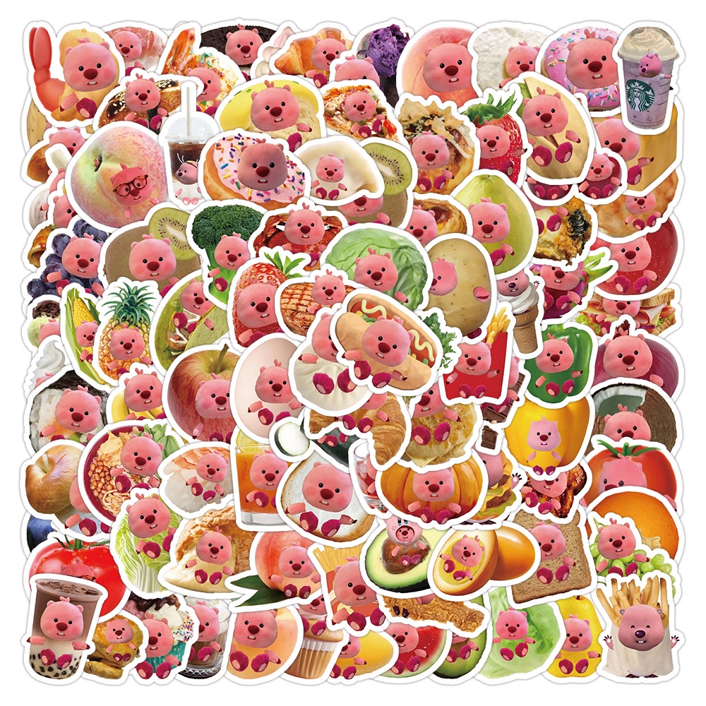 102PCS Cute Cartoon Food Loopy Beaver Graffiti Stickers For Helmet ...