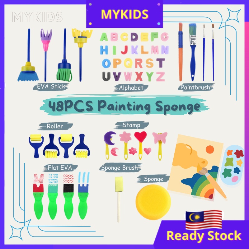 Kids Painting Set 48pcs Washable Drawing Tools EVA Paint Sponge Brush ...