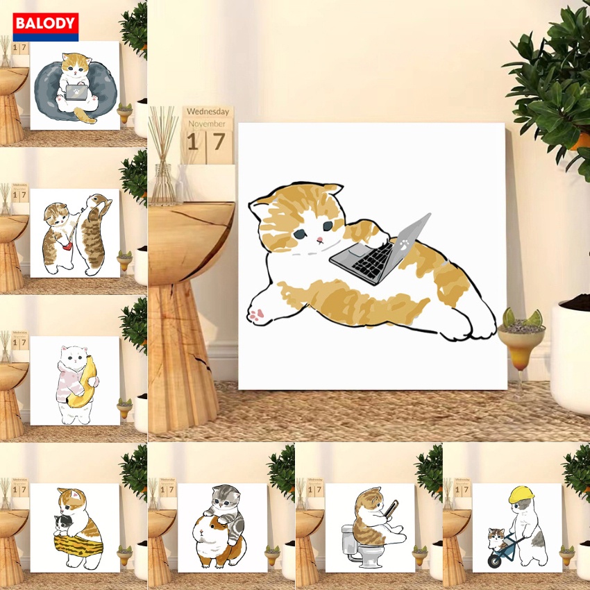 Digitized coloring picture chibi cat 20x20cm BALODY with frame, color ...