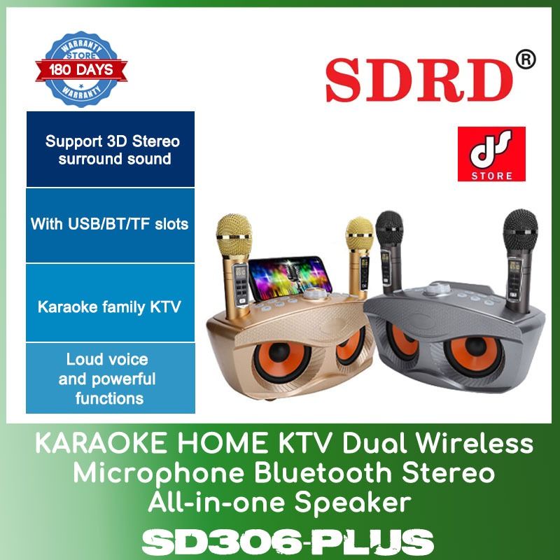 SDRD SD306-PLUS KARAOKE Dual Wireless Microphone Bluetooth Stereo All ...