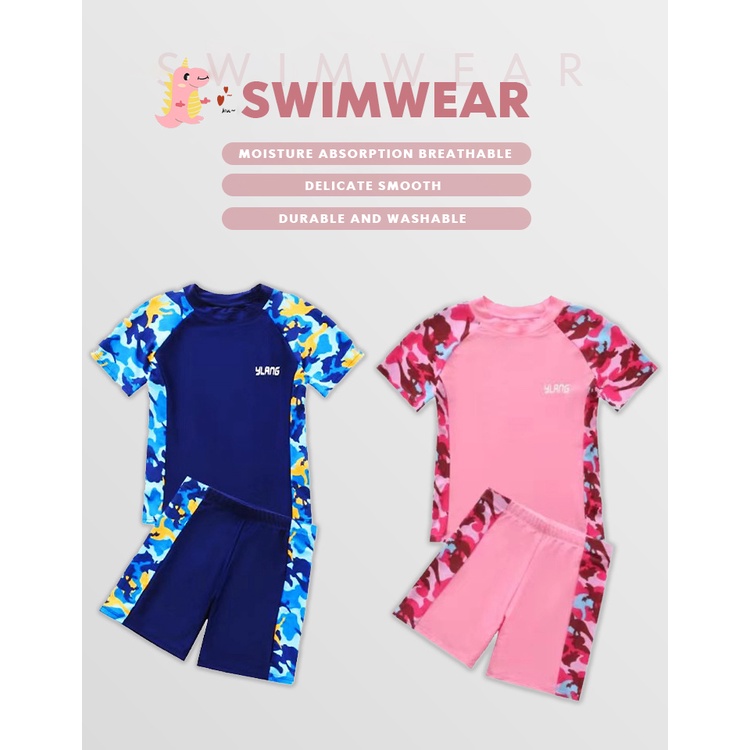 2pcs Kids Swimsuit Set Breathable Quick Drying Swimwear Short Sleeved ...