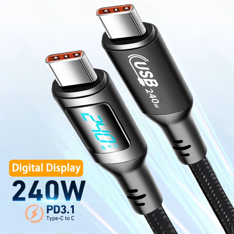 240W Digital Display Type C to Type C Cable 5A Fast Charging Cable LED ...