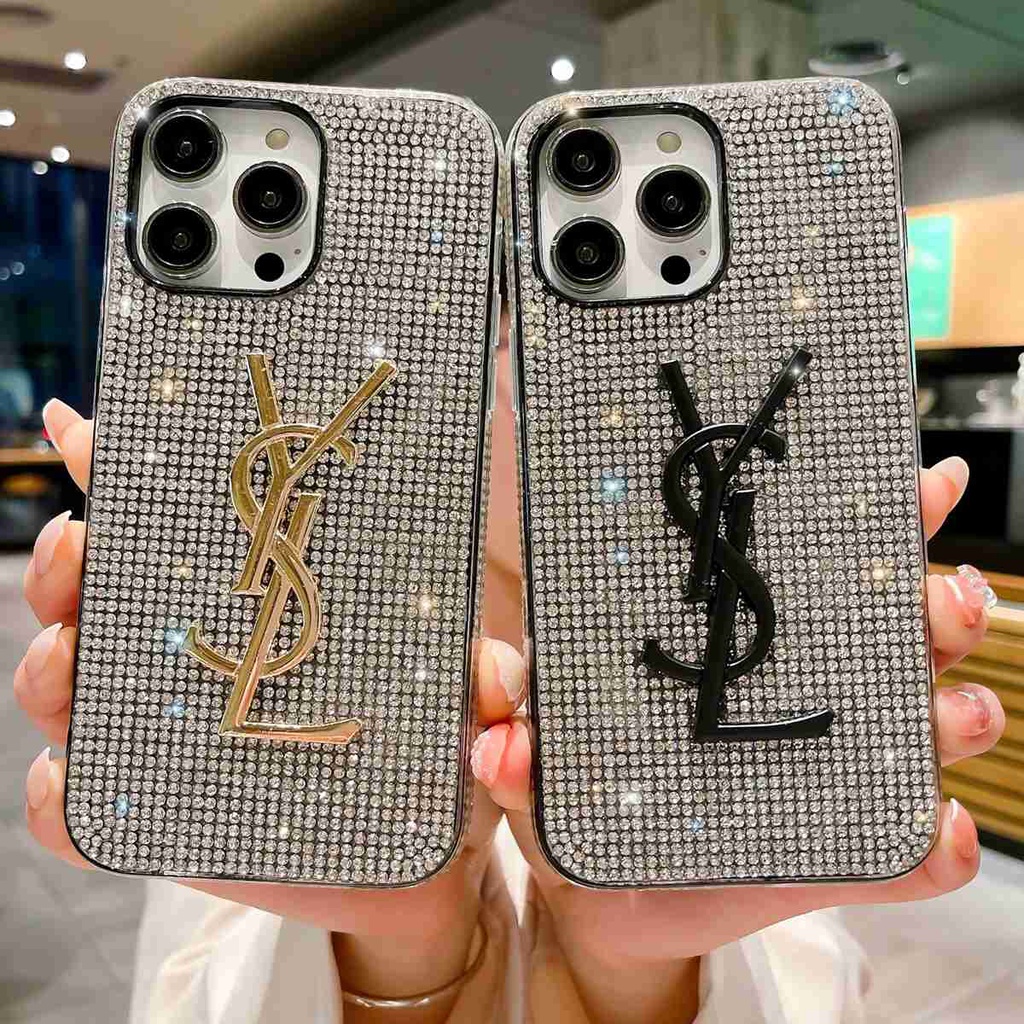 for iPhone Case Diamond Decoration Handmade Metal Logo Protective Cover ...