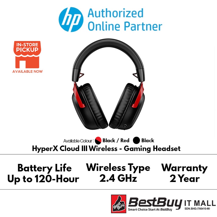 HyperX Cloud III Wireless - Gaming Headset -Black-(77Z45AA) /Black/Red ...