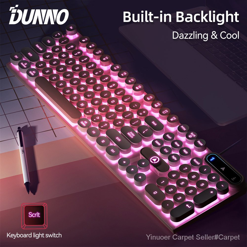 Retro Punk Round Keycap Gaming Keyboard Wired RGB Backlit Keyboard USB ...