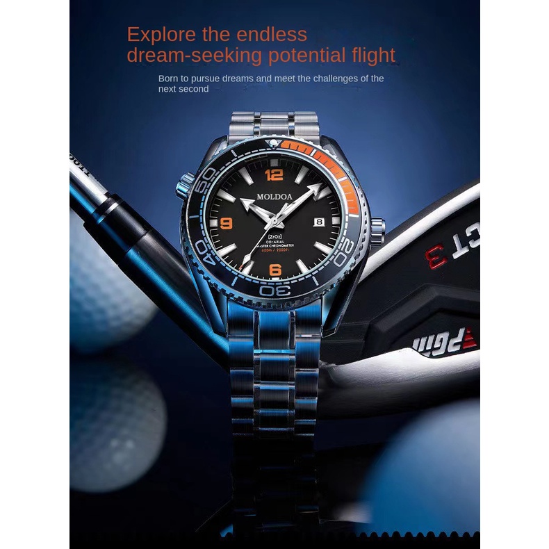 Fully automatic men's steel band quartz movement watch with large dial ...