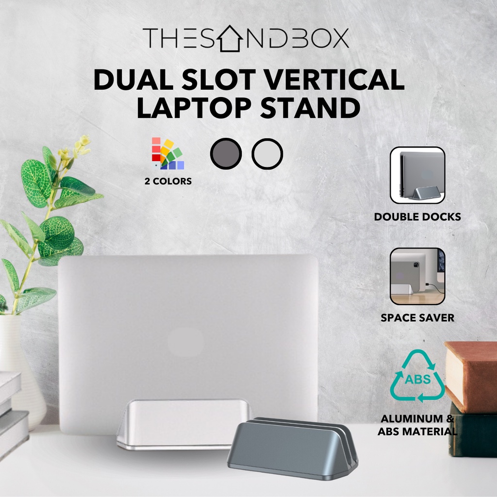 Dual Slot Vertical Laptop Stand [ Laptop Stand With Adjustable Double ...